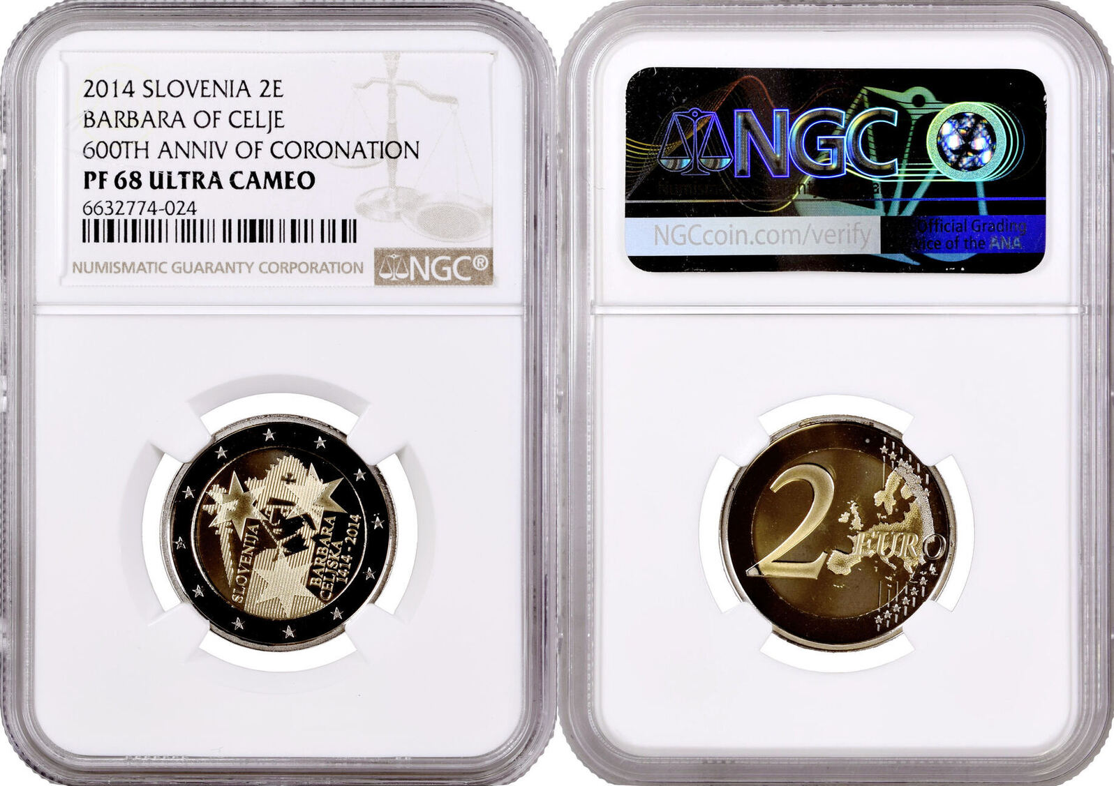 2 euro Slovenia 2014, NGC PF68 UC, Accession of Barbara of Cilli Top ...