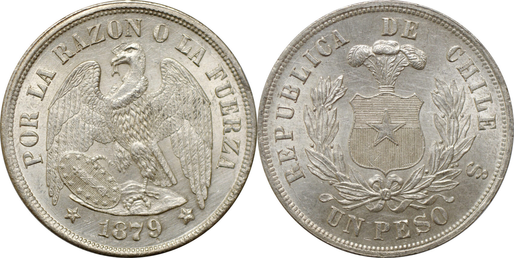 1 peso 1879 Chile So, UNC, Republic of Chile (1851 - 1898) unz | MA-Shops