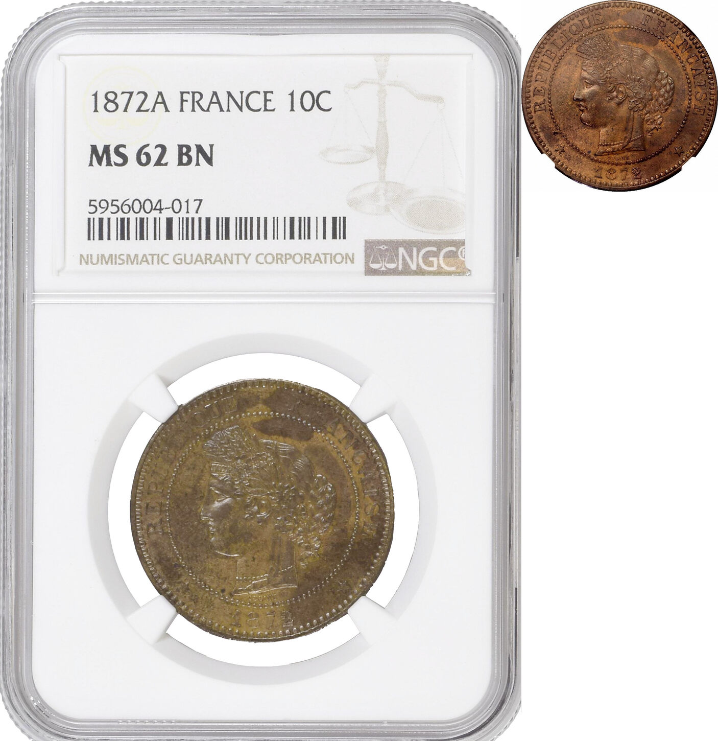 10 centimes France 1872 A, NGC MS62 BN, Third Republic (1870 - 1941 ...