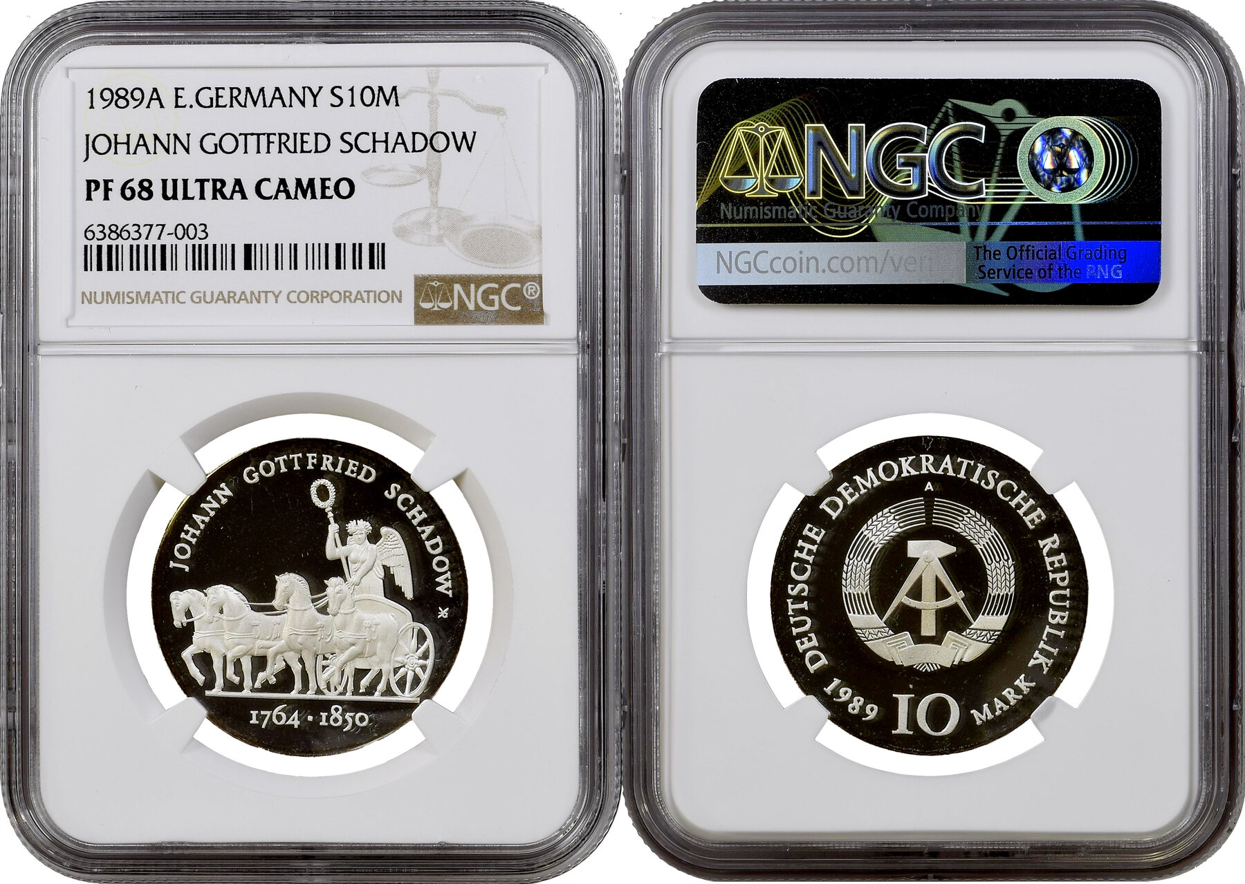 10 mark Germany - GDR 1989, NGC PF68 UC, 225th Ann. - Johann Gottfried ...