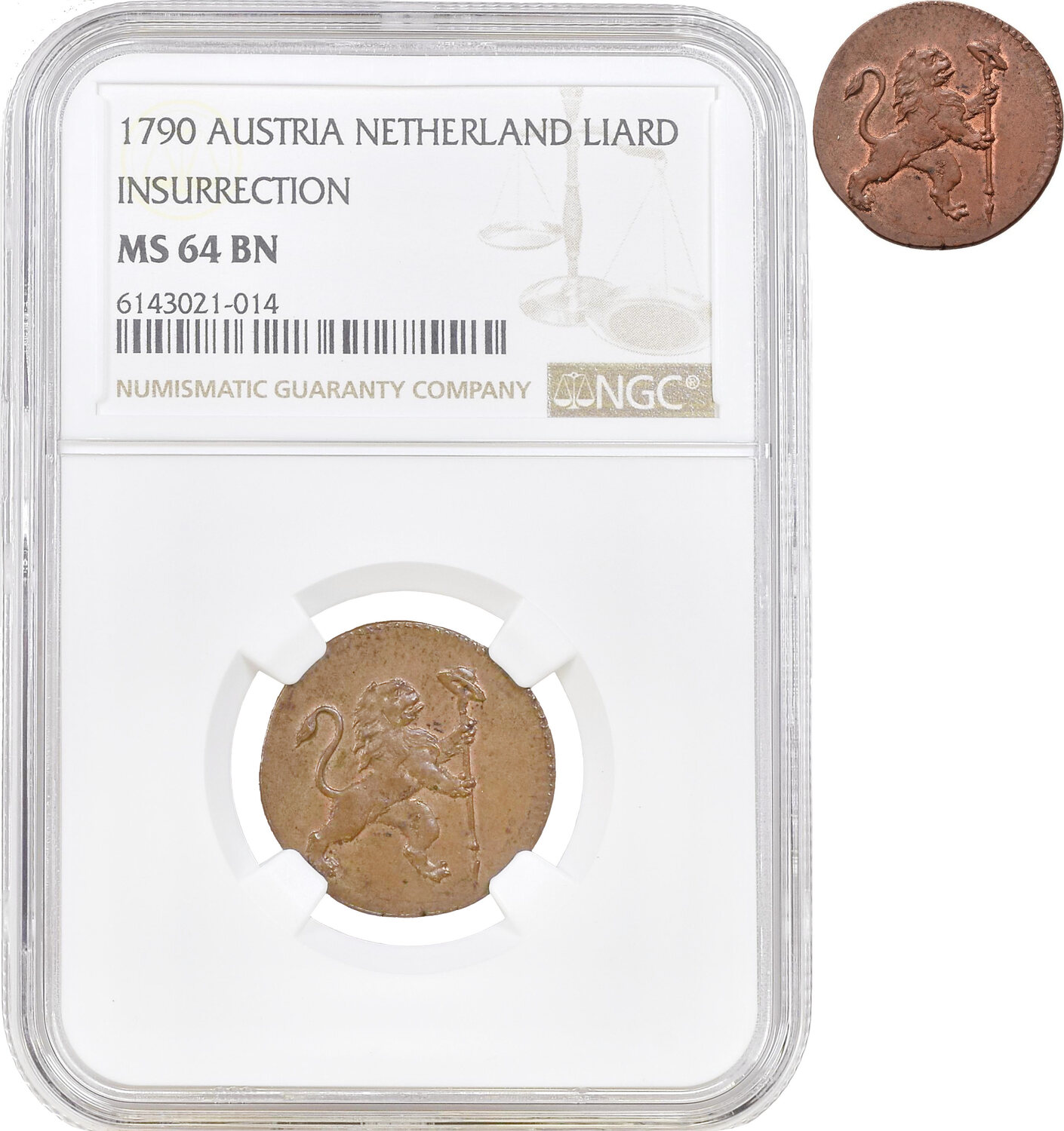 1 liard Austrian Netherlands 1790, NGC MS64 BN, Independence of Belgium | MA-Shops