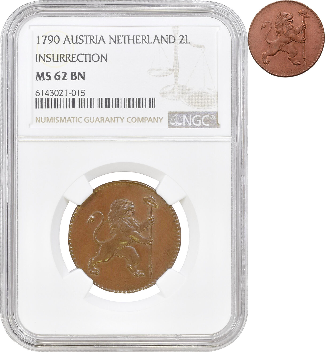 2 liards Austrian Netherlands 1790, NGC MS62 BN, Independence of Belgium | MA-Shops
