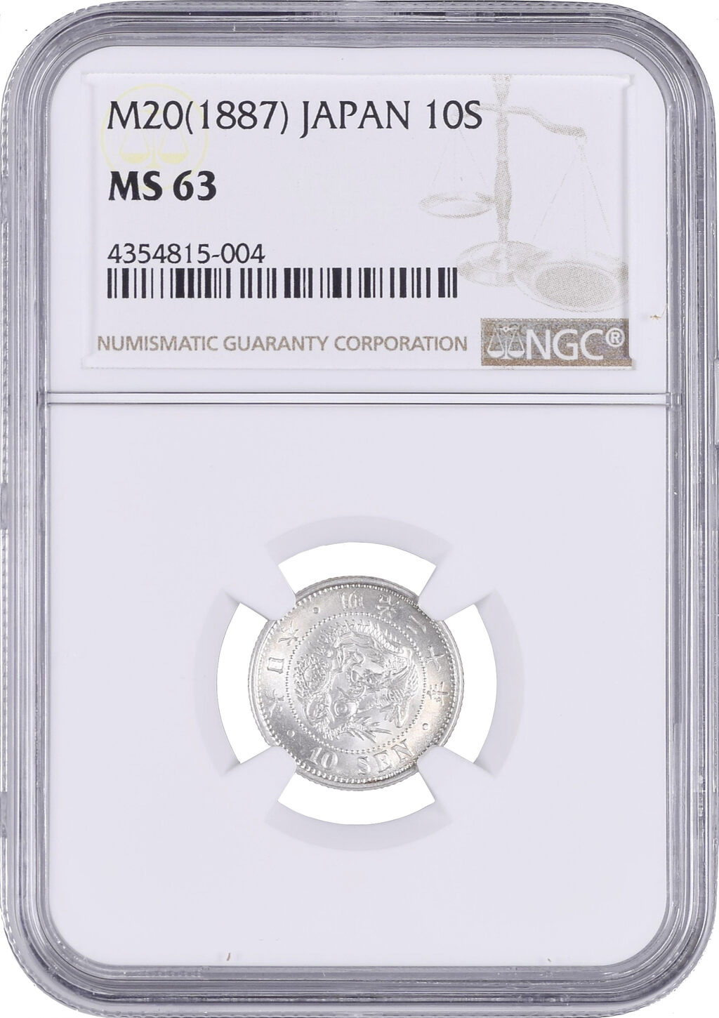 10 sen Japan 1887, NGC MS63, Mutsuhito (Meiji) (1868 - 1912) | MA-Shops