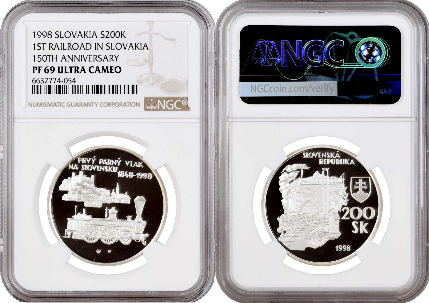 200 korun Slovakia 1998, NGC PF69 UC, Railway in Slovakia Top Pop | MA ...