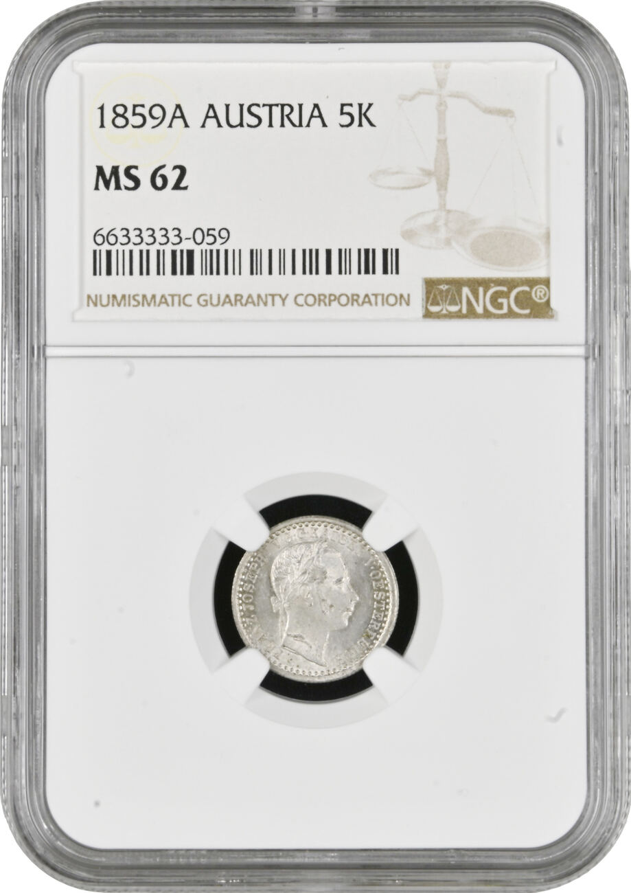 5 kreuzer Austria 1859 A, NGC MS62, Emperor Franz Joseph I (1848 - 1916) | MA-Shops