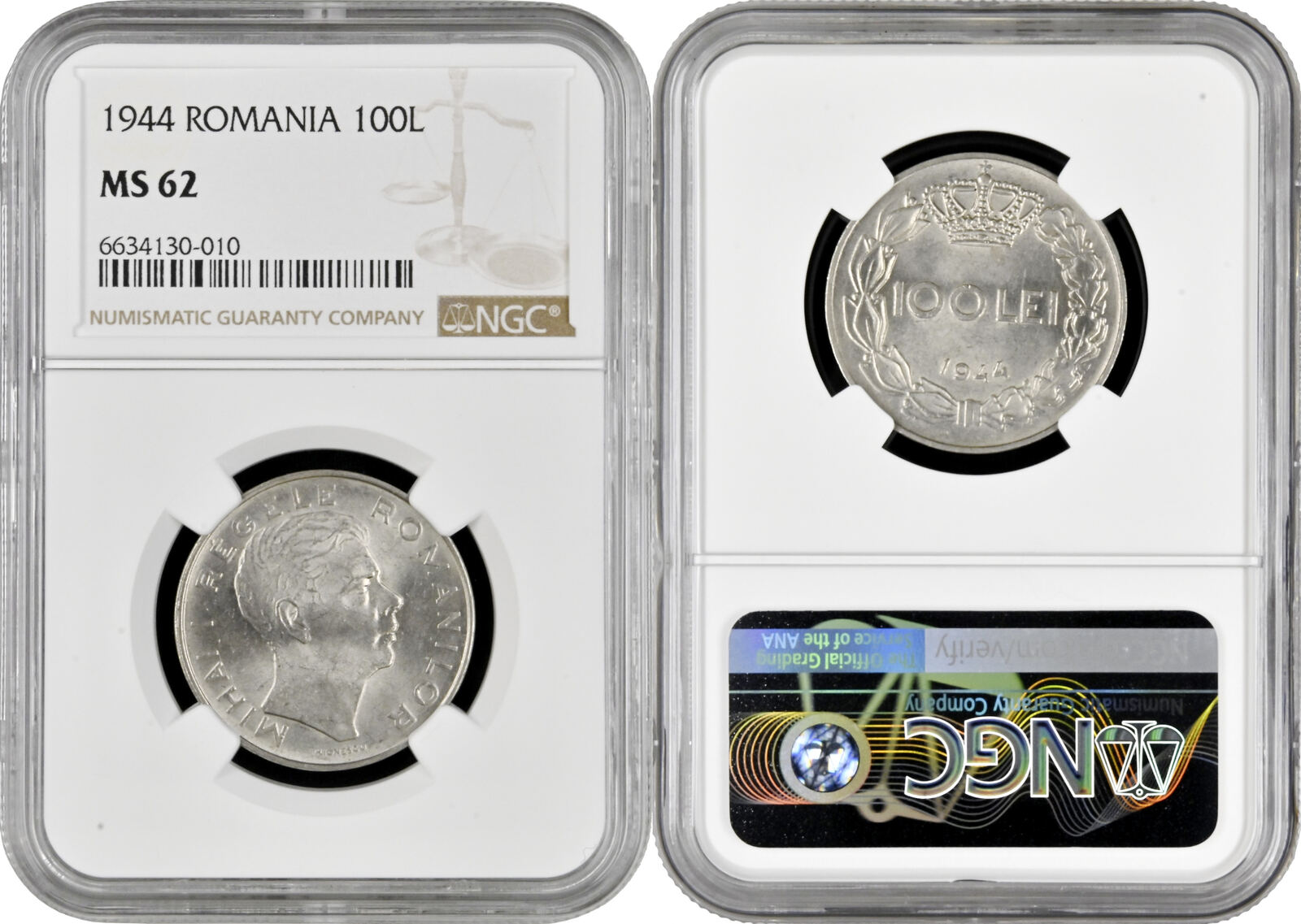 100 lei Romania 1944, NGC MS62, King Michael I (1940 - 1947) | MA-Shops