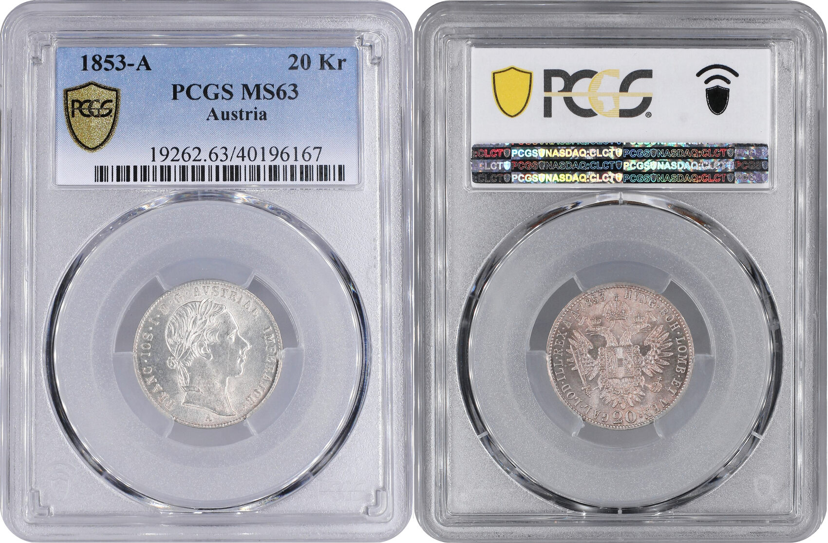 20 kreuzer Austria 1853 A, PCGS MS63, Emperor Franz Joseph I (1848 - 1916) | MA-Shops