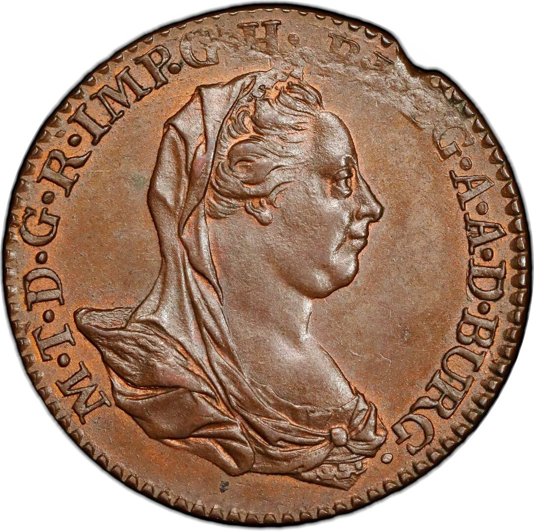 2 liards Austrian Netherlands 1777, PCGS MS64 BN, Maria Theresa (1740 - 1780) Top Pop | MA-Shops