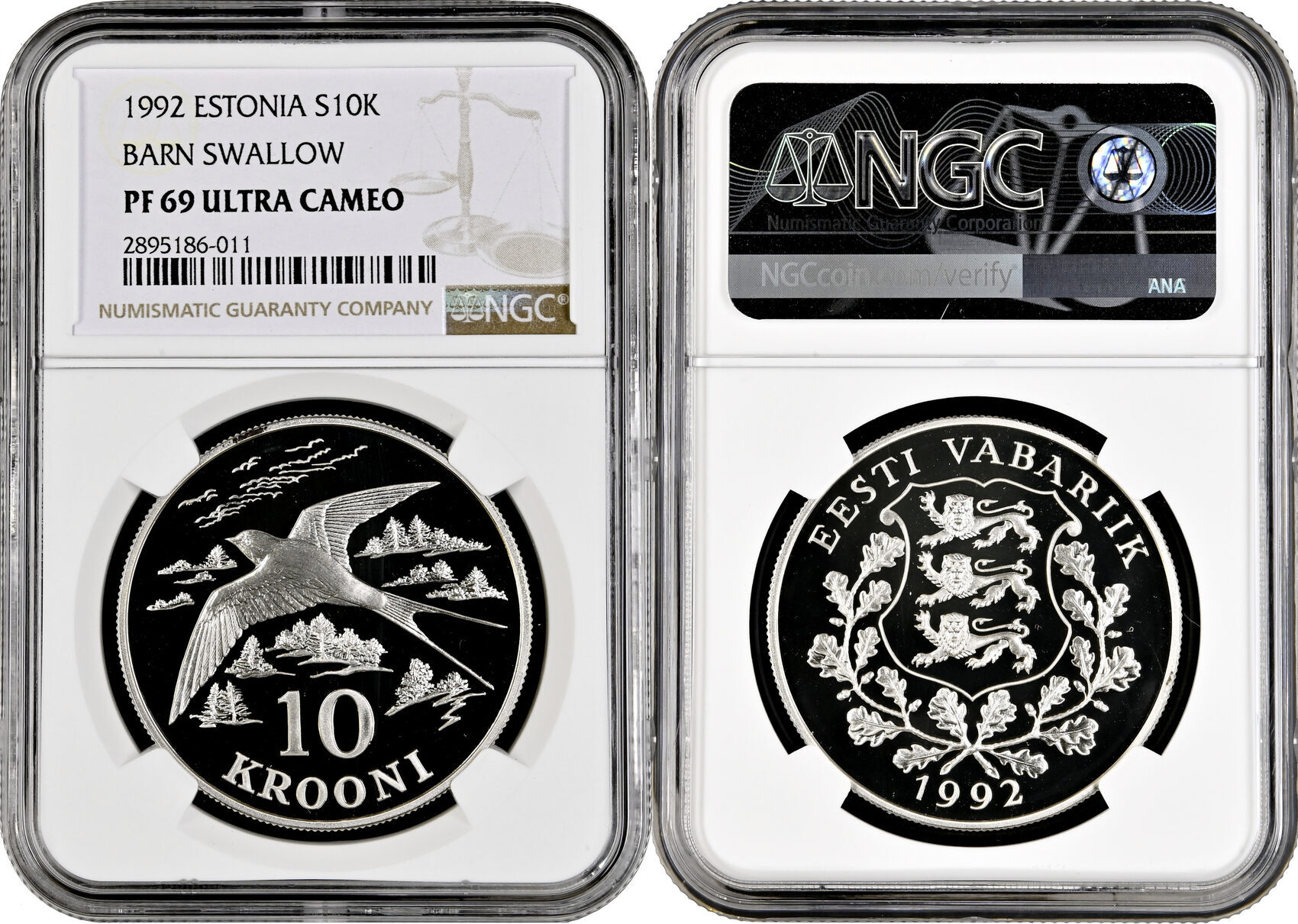 10 krooni Estonia 1992, NGC PF69 UC, Barn Swallow | MA-Shops