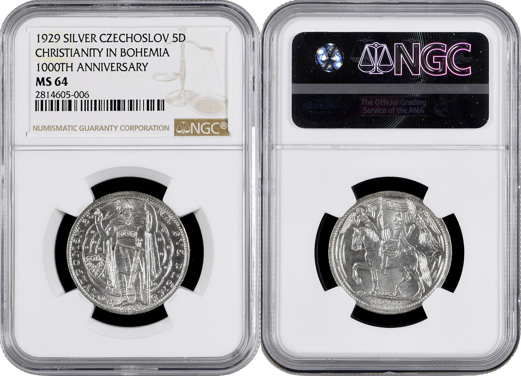 5 ducats Czechoslovakia 1929, NGC MS64, 1000 years of Christianity in ...