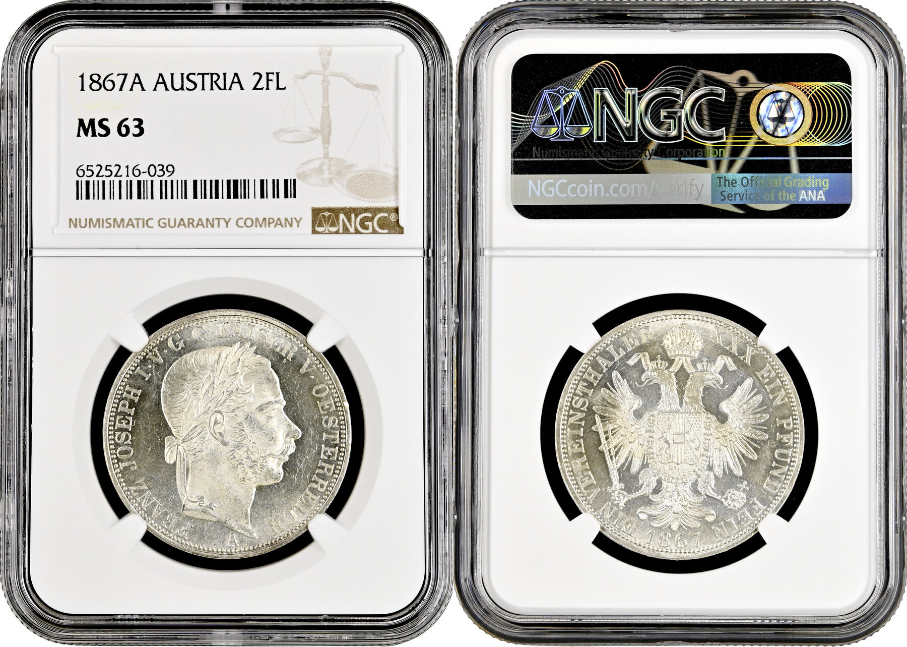 Austria 1 vereinsthaler 1867 A, NGC MS63, Emperor Franz Joseph I (1848 - 1916) | MA-Shops