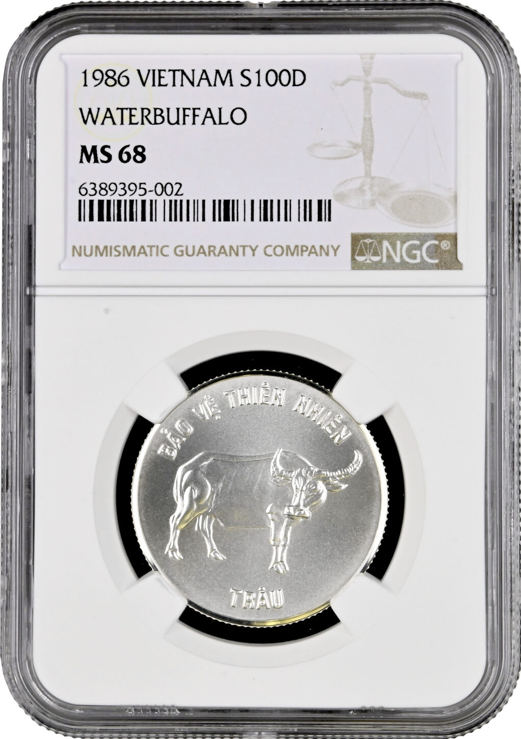 Vietnam 100 dong 1986, NGC MS68, Natural Protection - Water Buffalo | MA-Shops