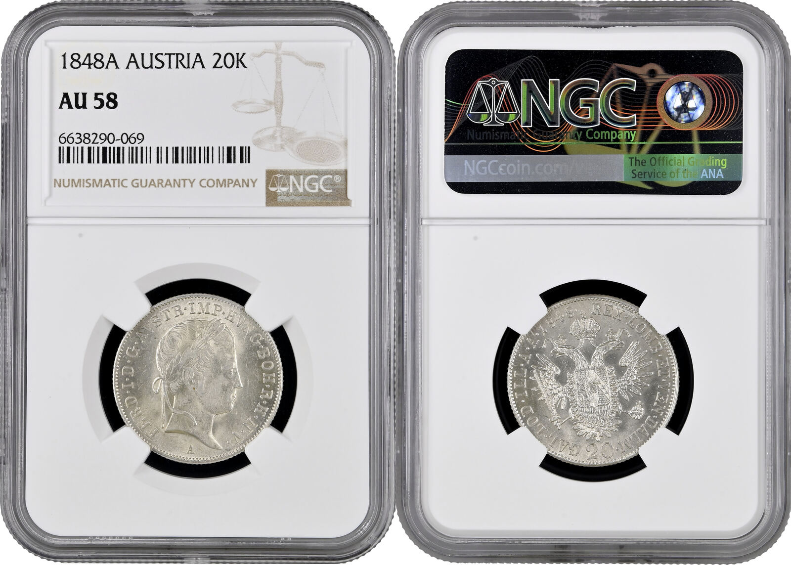 20 kreuzer Austria 1848 A, NGC AU58, Emperor Ferdinand I (1835 - 1848) | MA-Shops