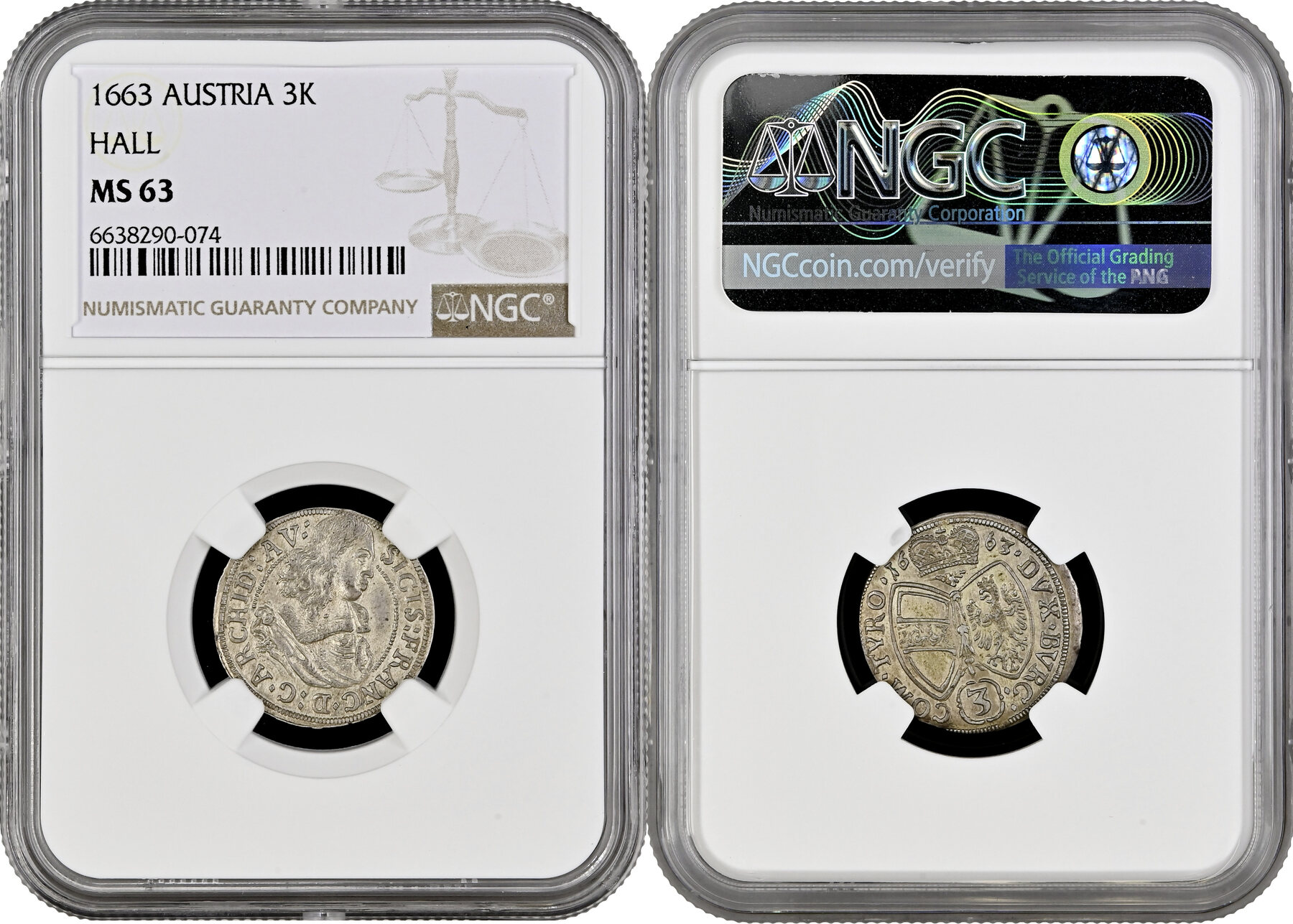 3 kreuzer 1663 Austria HALL, NGC MS63, Archduke Sigismund Francis (1663 - 1665) | MA-Shops