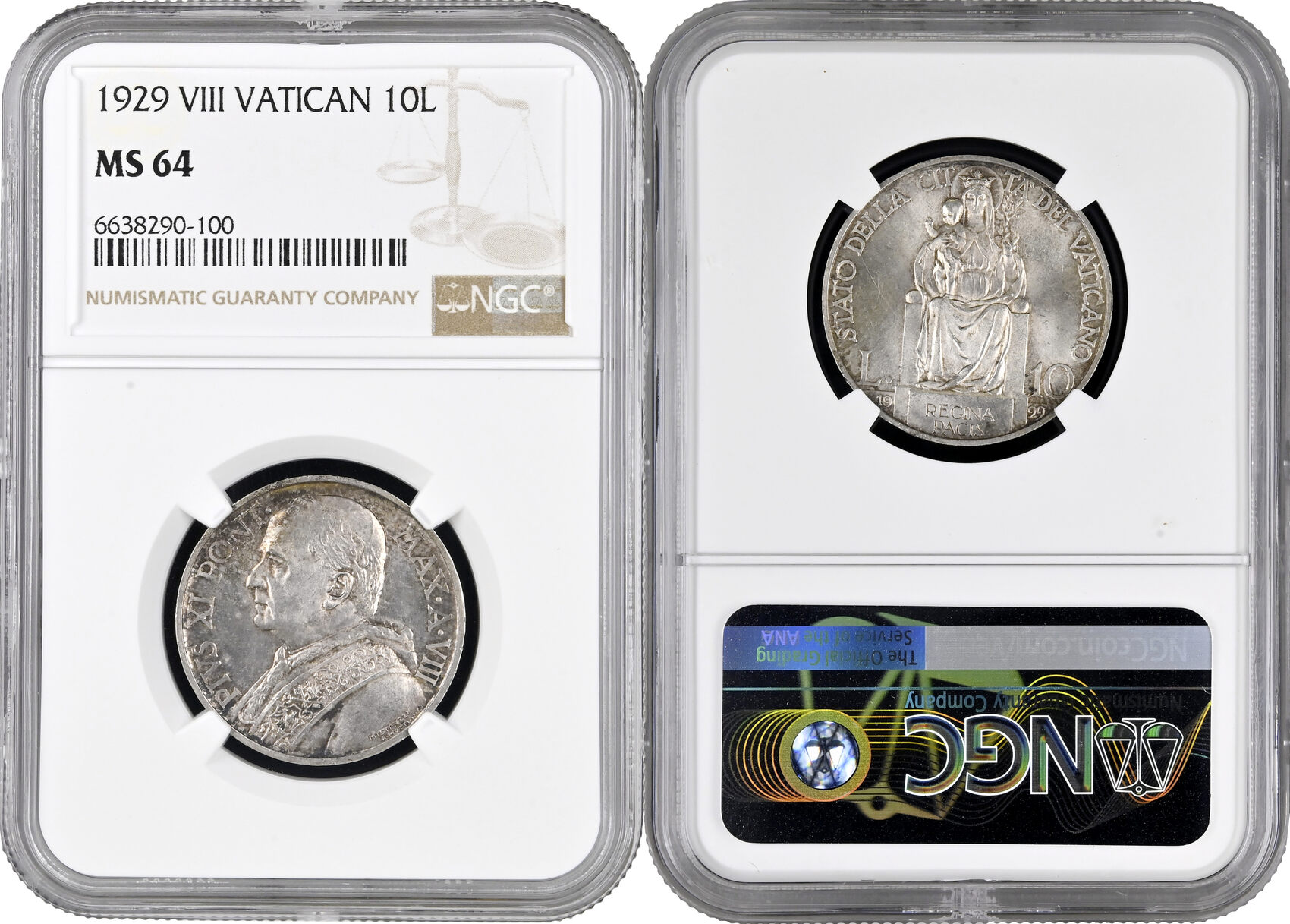 10 lire 1929 Vatican City 1929, NGC MS64, Pope Pius XI (1929 - 1938) | MA-Shops