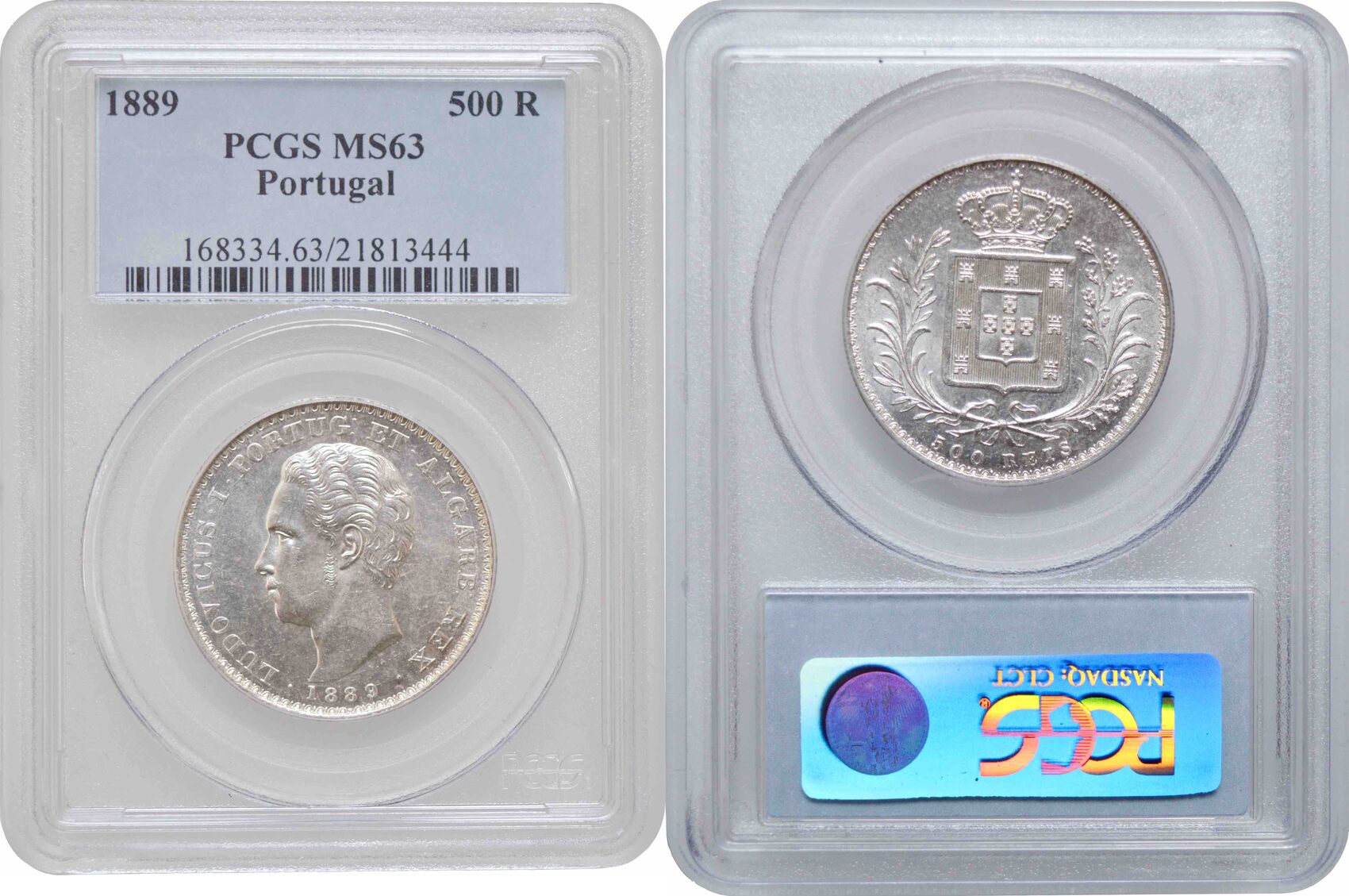 500 reis 1889 Portugal 1889, PCGS MS63, King Luís I (1861 - 1889) Top Pop | MA-Shops