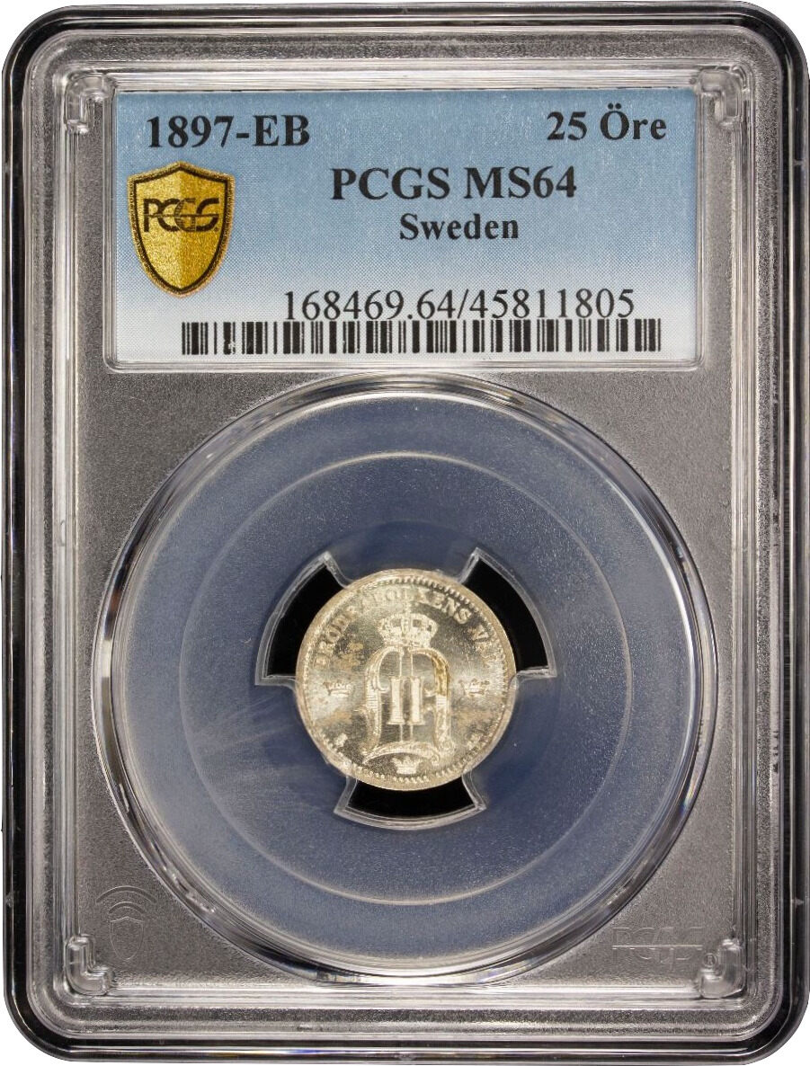 Sweden 25 ore 1897 EB, PCGS MS64, King Oscar II (1873 - 1907) | MA-Shops