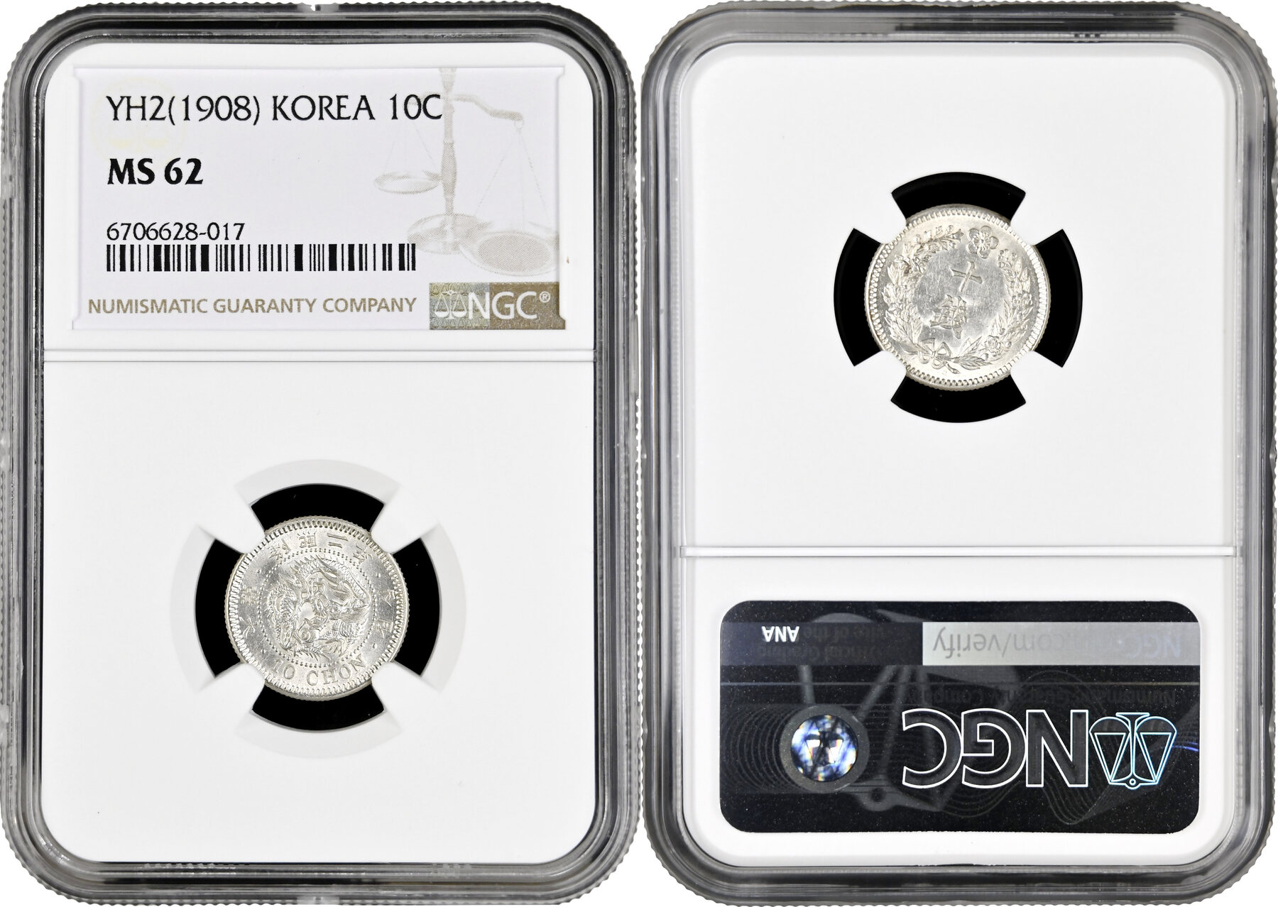 10 chon Korea 1908, NGC MS62, Korean Empire (won) (1902 - 1910) | MA-Shops