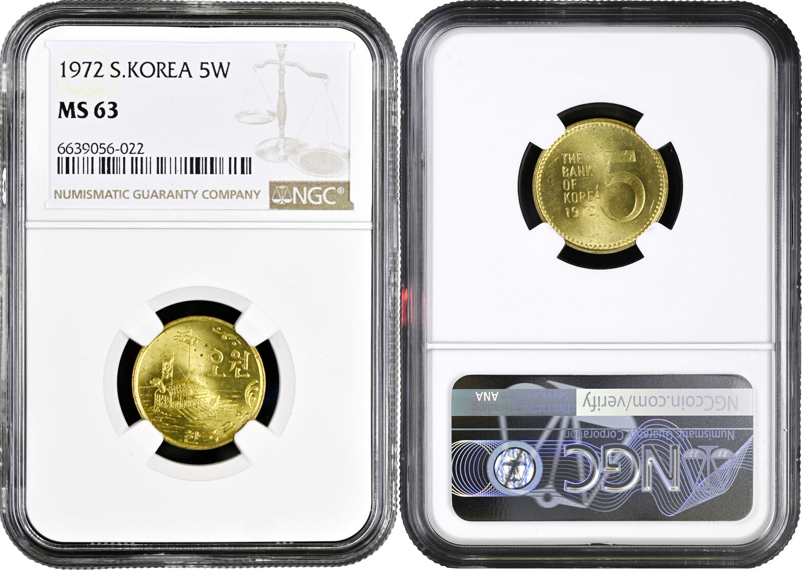 5 won South Korea 1972, NGC MS63, Republic of Korea (1966 - 1982) | MA-Shops