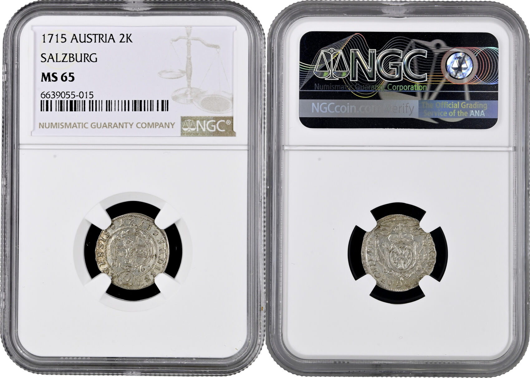2 kreuzer Salzburg 1715, NGC MS65, Archbishop Franz Anton von Harrach ...