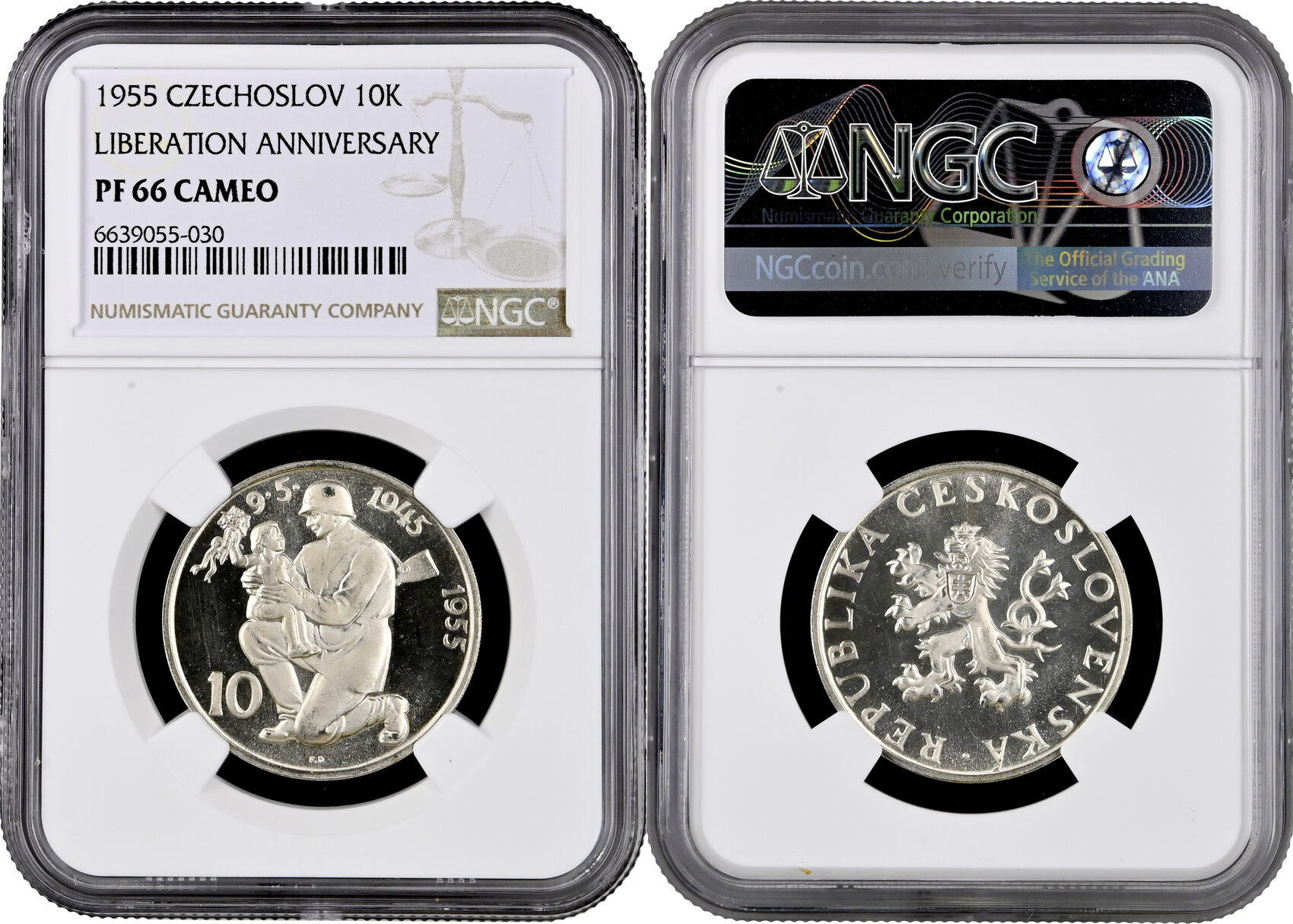 10 korun Czechoslovakia 1955, NGC PF66 CAM, 10th Anniversary - Liberation from Germany | MA-Shops