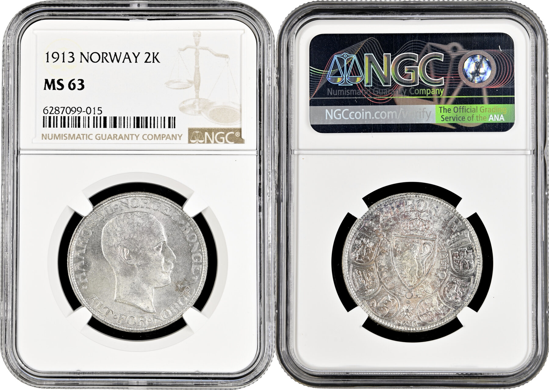 2 kroner Norway 1917, NGC MS63, King Haakon VII (1906 - 1957) | MA-Shops