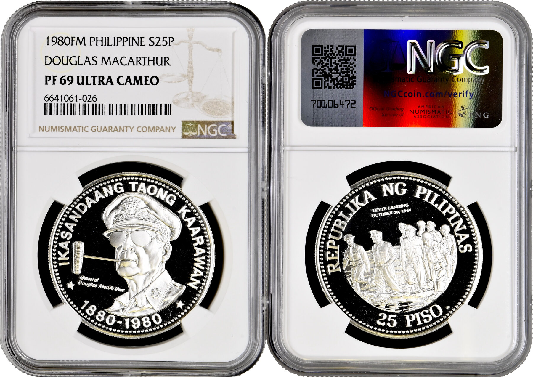 25 piso Philippines 1980, NGC PF69 UC, General Douglas MacArthur | MA-Shops