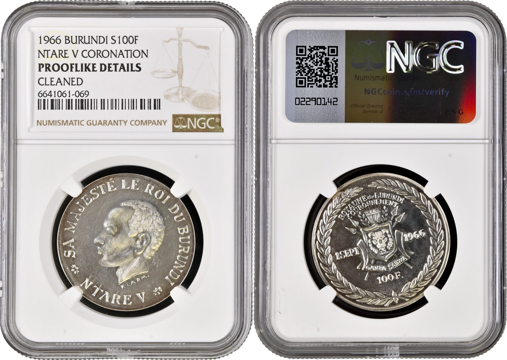 100 francs Burundi 1966, NGC PL Details, Coronation of Ntare V | MA-Shops