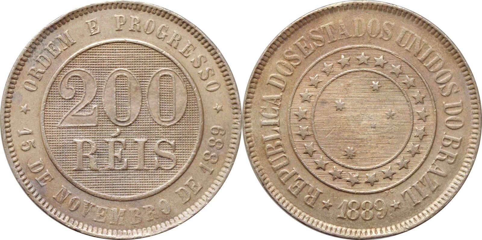 200 reis 1889 Brazil 1889, AU, First Republic (1889 - 1942) | MA-Shops
