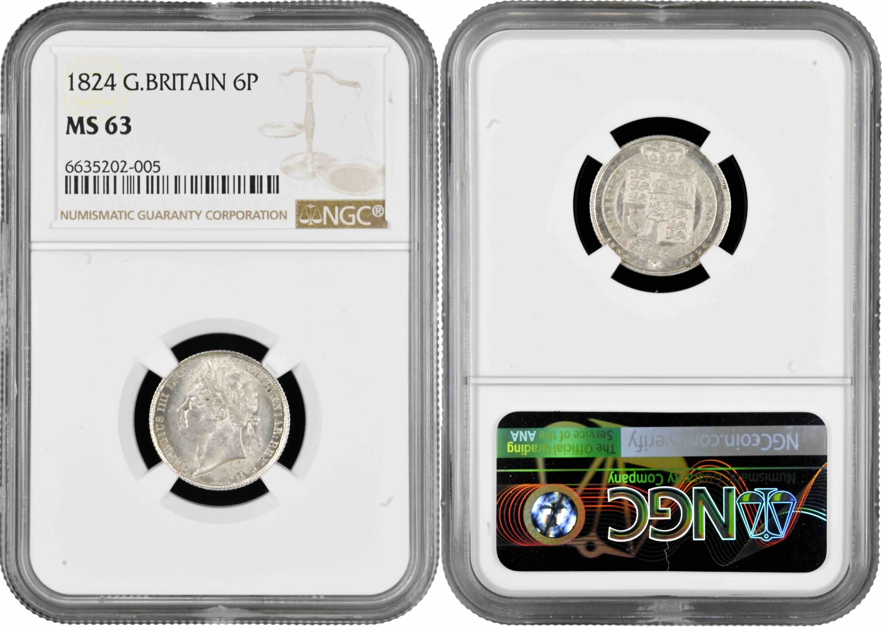 6 pence Great Britain 1824, NGC MS63, King George IV (1820 - 1830) silver | MA-Shops