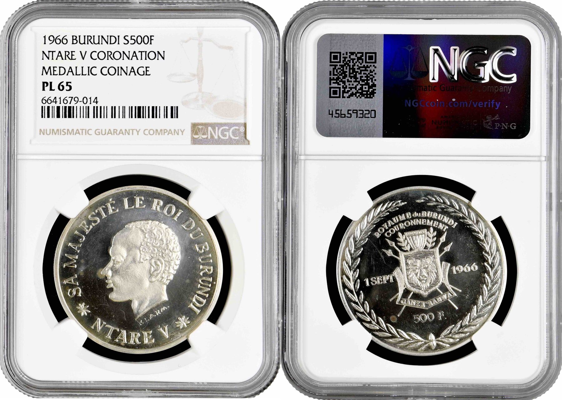 500 francs Burundi 1966, NGC PL65, Coronation of Ntare V | MA-Shops