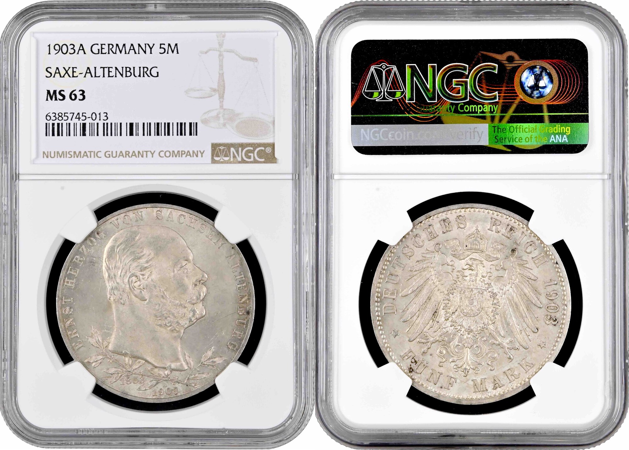 5 mark Saxe-Altenburg 1903, NGC MS63, 50th Anniversary - Reign of Ernst I | MA-Shops