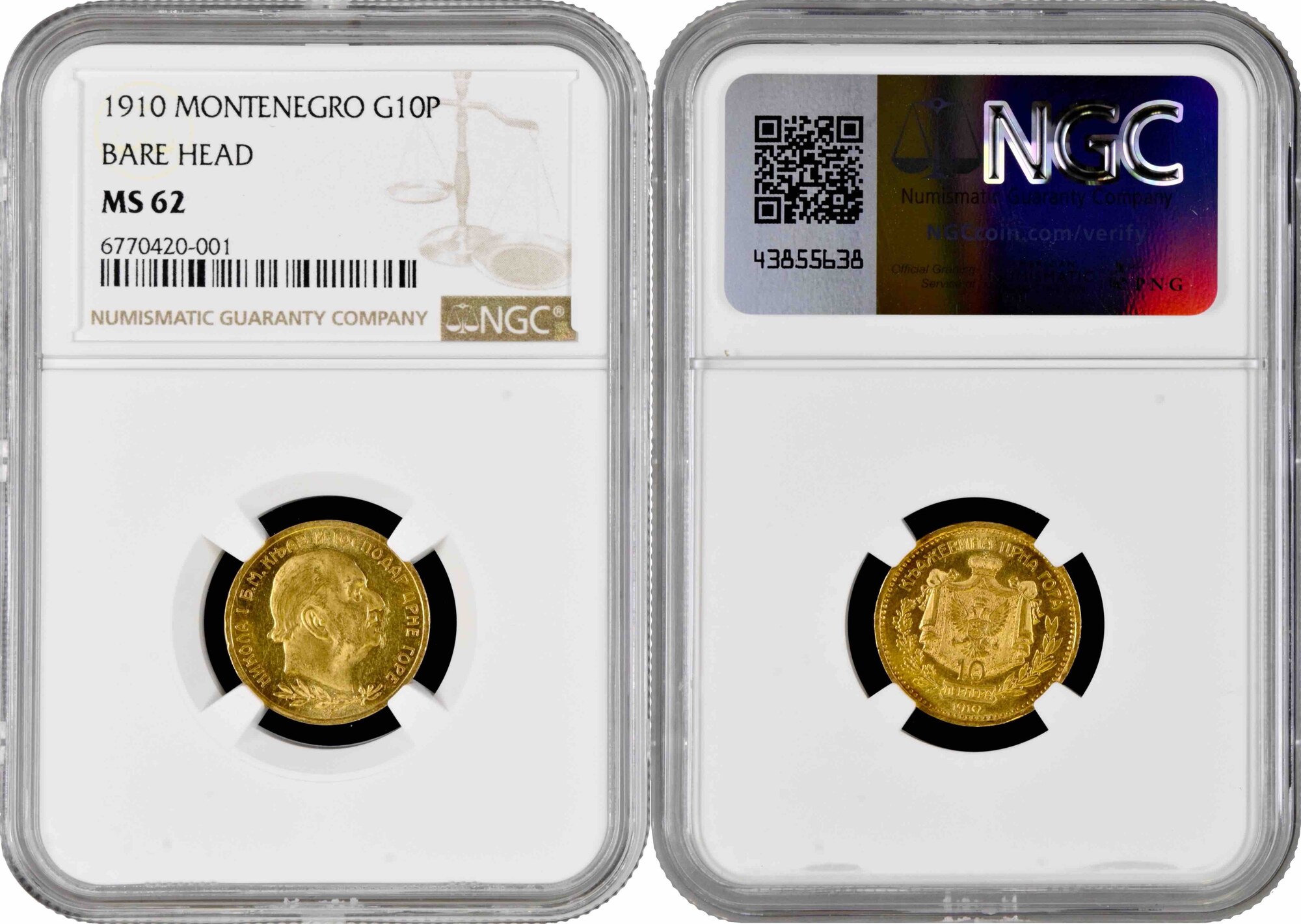 1910 Montenegro 10 perper 1910, NGC MS62, King Nikola I (1910 - 1918) gold coin | MA-Shops