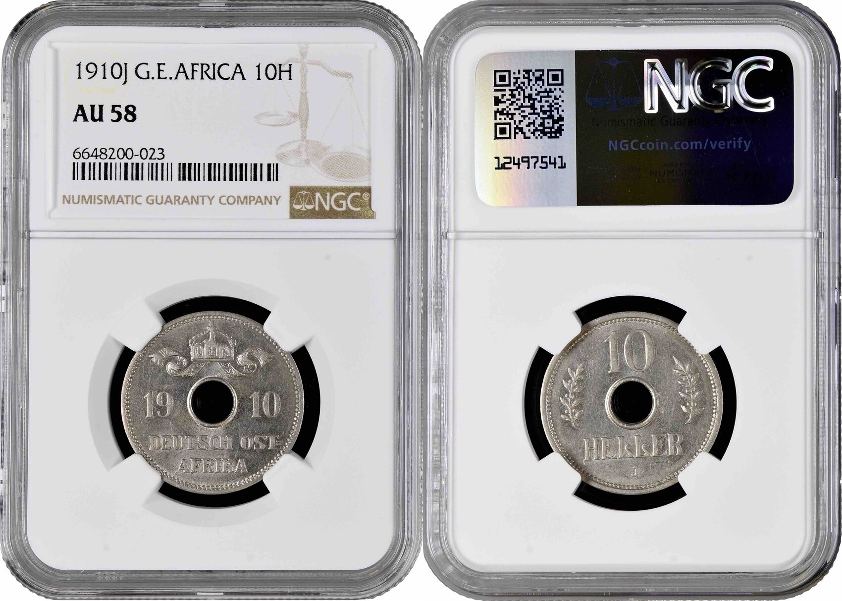 Rupie German East Africa 10 hellers 1910 J, NGC AU58, (1904 - 1916) | MA-Shops