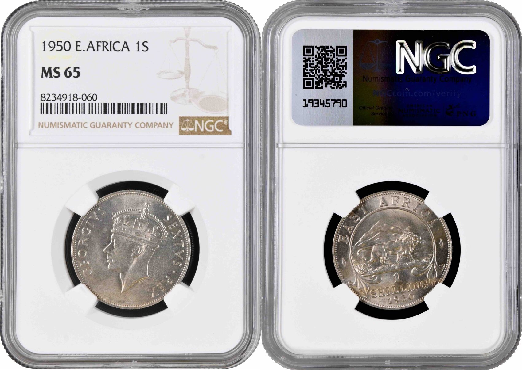 1 shilling 1952 British East Africa 1952, NGC MS65, George VI (1937 ...