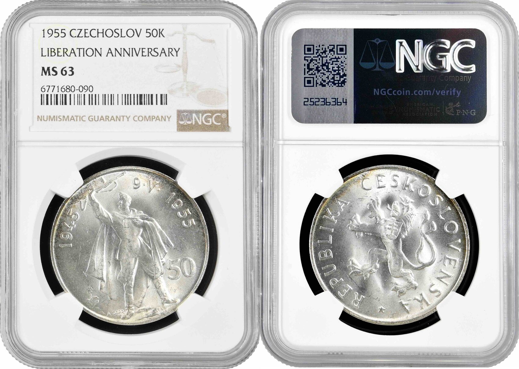 50 korun Czechoslovakia 1955, NGC MS63, 10th Anniv. - Liberation from Germany | MA-Shops
