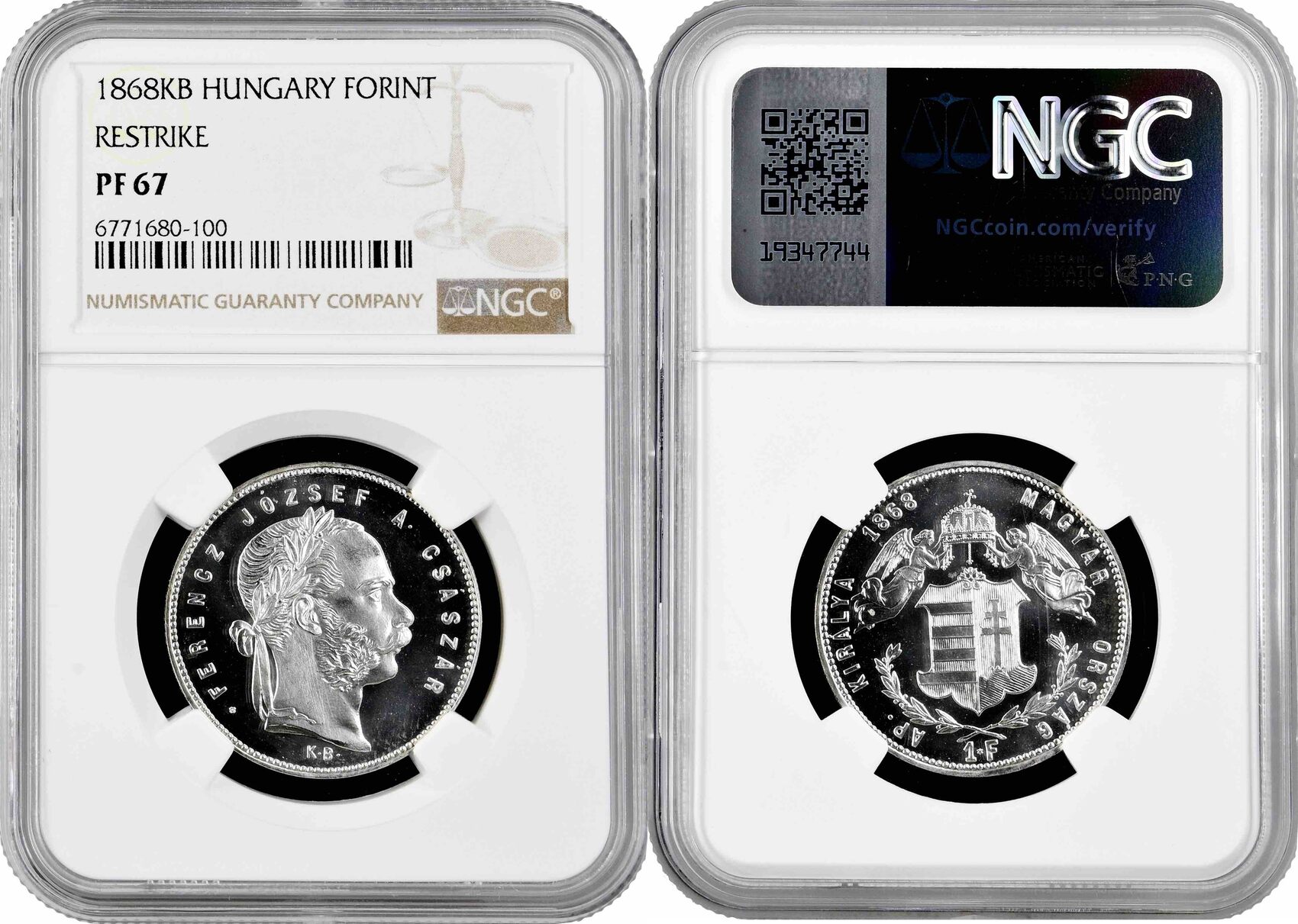 1 forint Hungary 1868 KB, NGC PF67 RESTRIKE, Emperor Franz Joseph (1848-1916) | MA-Shops