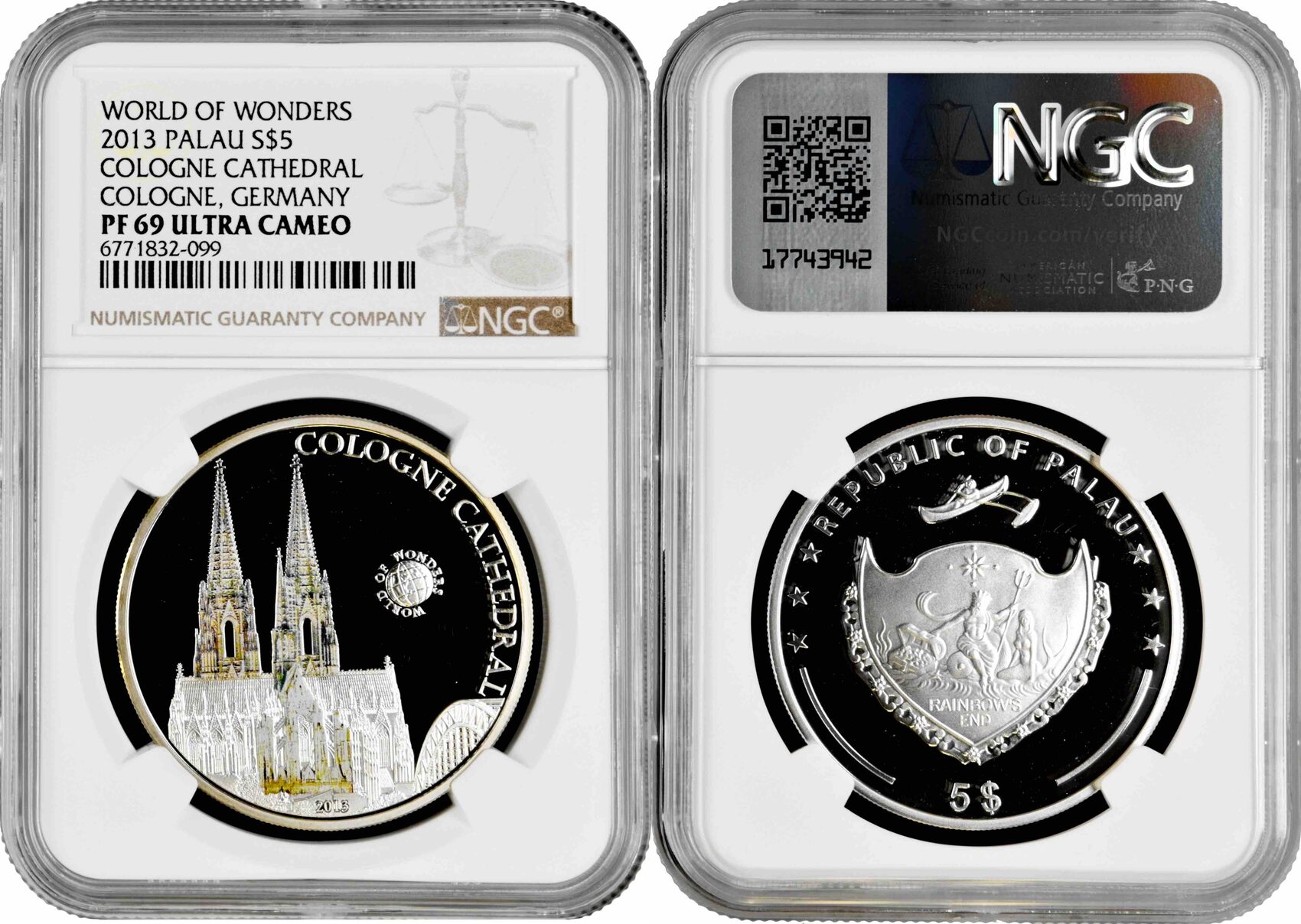 5 dollars Palau 2013, NGC PF69 UC, World of Wonders - Cologne Cathedral ...