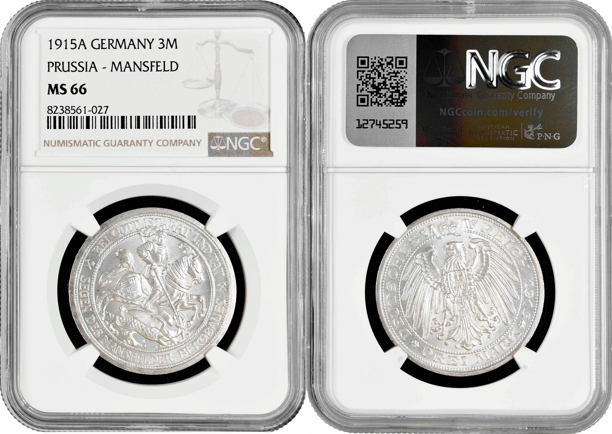 3 mark Prussia 1915 A, NGC MS66, 100th Anniversary - Absorption of Mansfeld | MA-Shops
