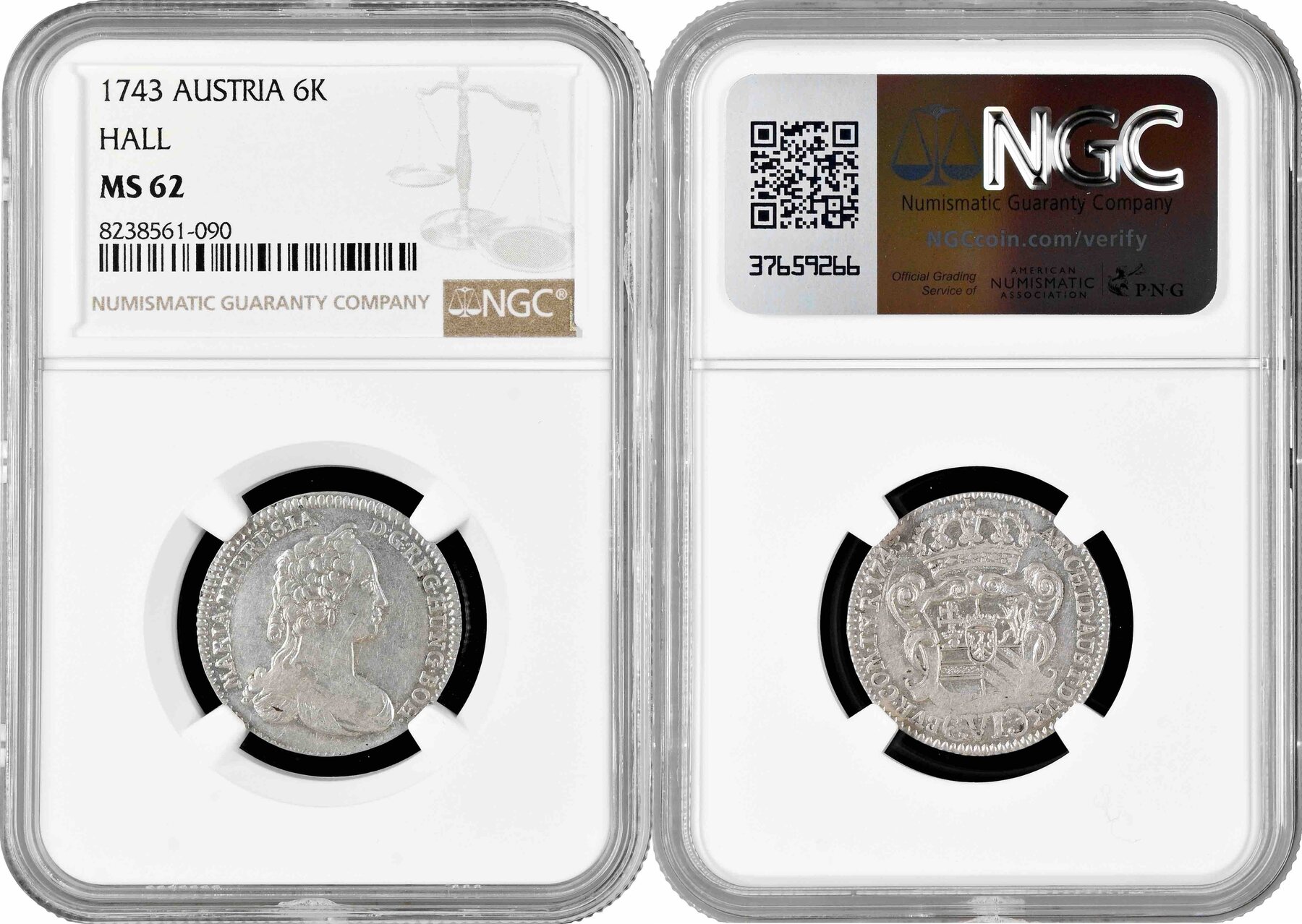 6 kreuzer 1743 Austria Hall, NGC MS62, Maria Theresa (1740 - 1780) Pop 1/1 | MA-Shops