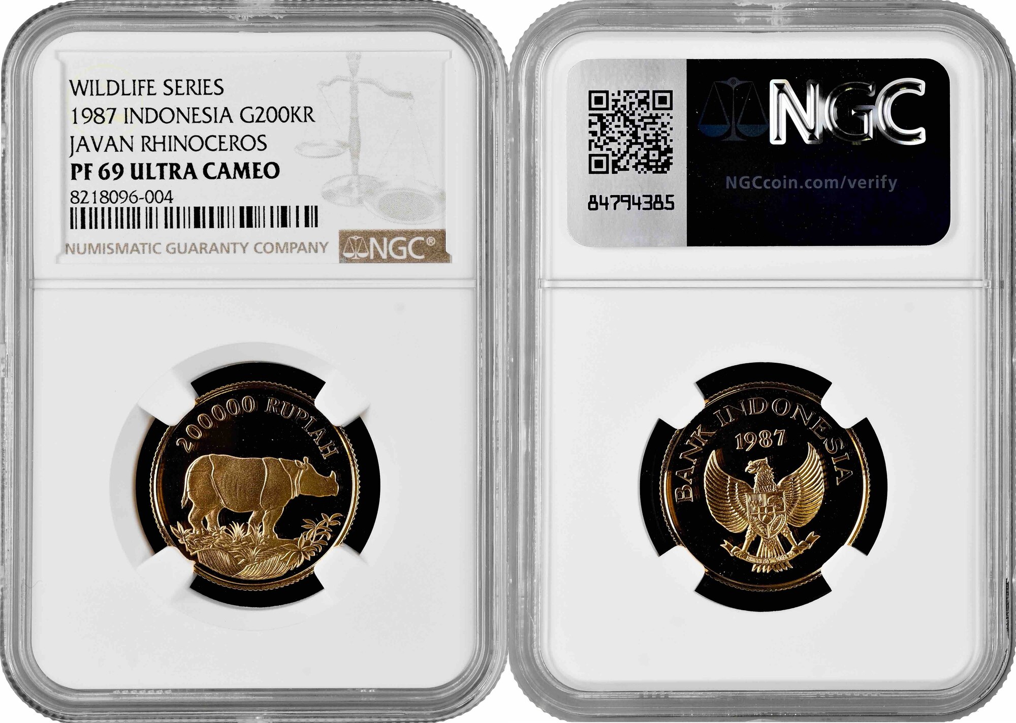 200000 rupiah Indonesia 1987, NGC PF69 UC, Wildlife - Javan Rhinoceros ...