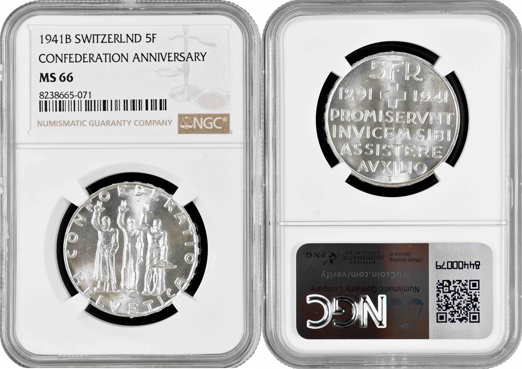 5 francs Switzerland 1941 B, NGC MS66, 650th Anniversary - Swiss ...