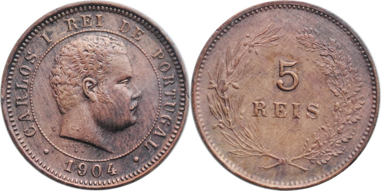 5 reis Portugal 1904, XF, King Carlos I (1889 - 1908) | MA-Shops