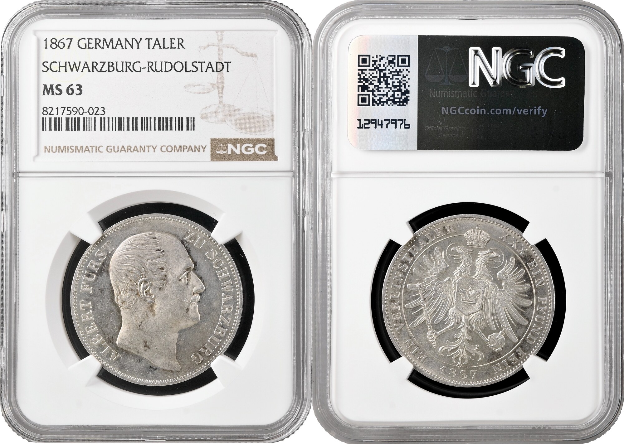 1 thaler 1867 Schwarzburg-Rudolstadt 1867, NGC MS63, Friedrich Günther (1807-1867) | MA-Shops