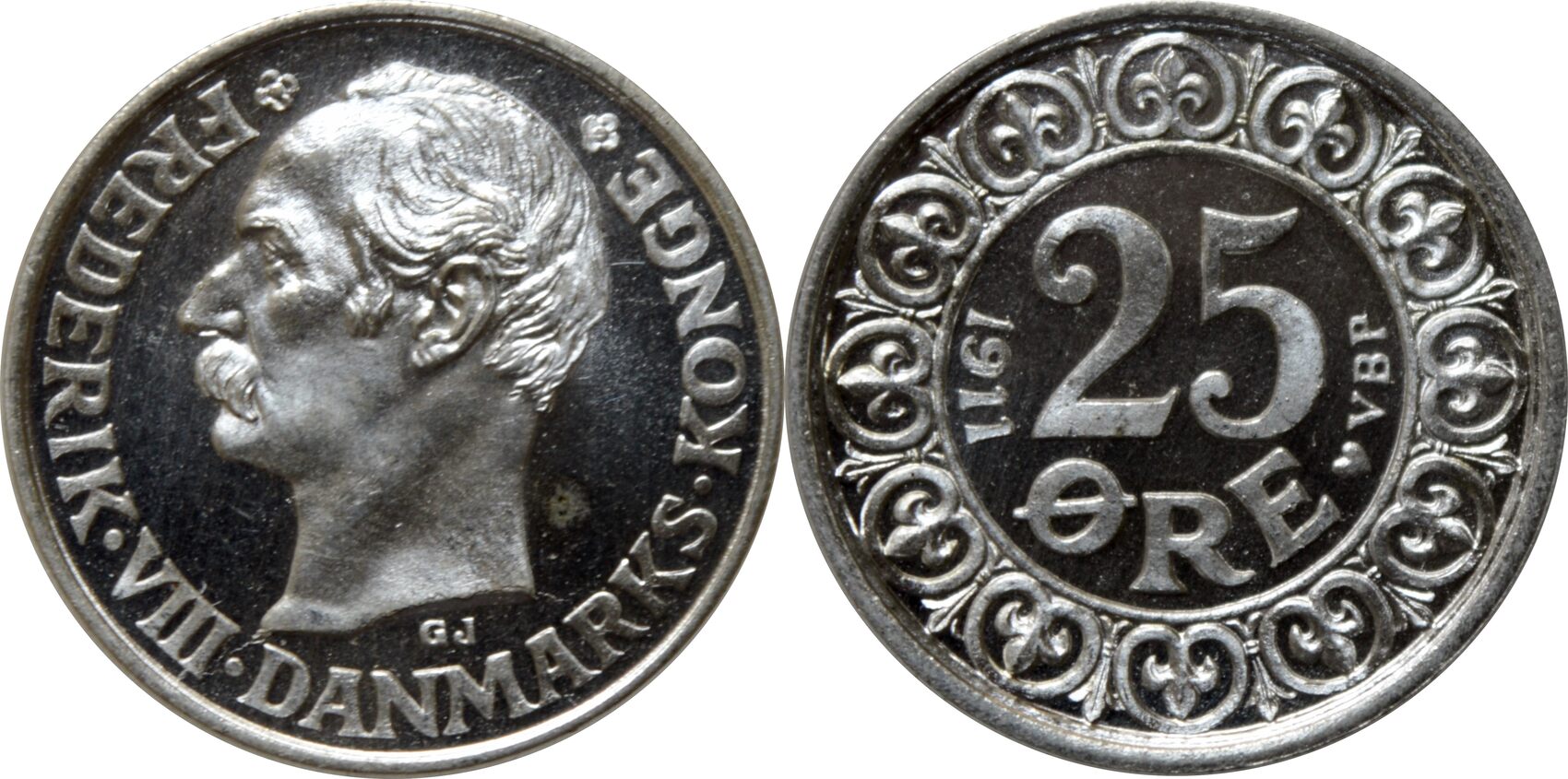 1911 Denmark 25 ore VBP, PROOFLIKE, King Frederick VIII (1906 - 1912 ...