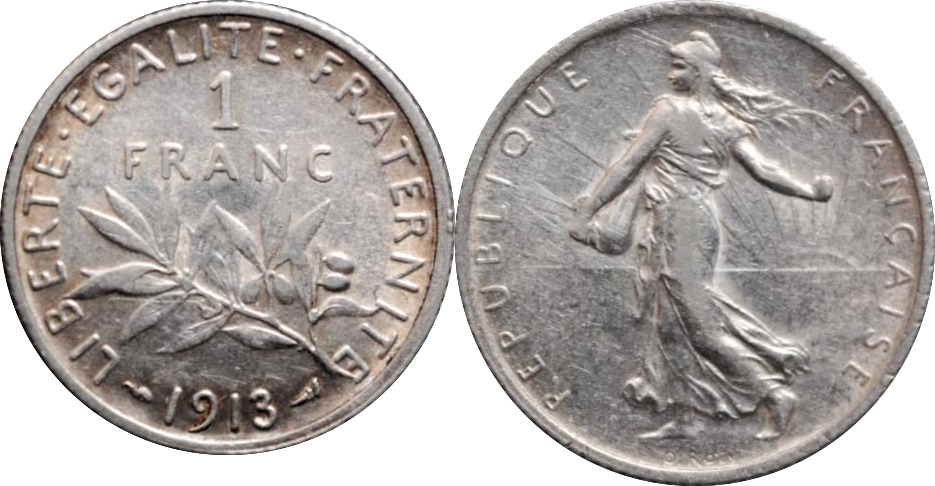 1 francs France 1913, XF, Third Republic (1870 - 1941) | MA-Shops