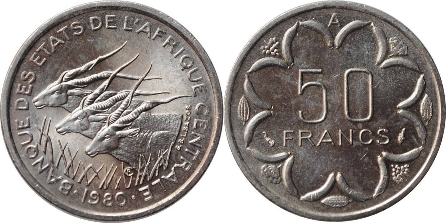 50 francs Central Africa (BEAC) 1980 A, BU, Central African CFA franc ...