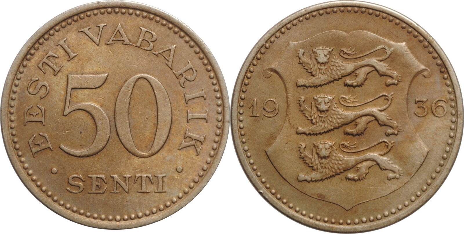 50 senti Estonia 1936, AU, 1st Republic (Kroon) (1928 - 1940) | MA-Shops