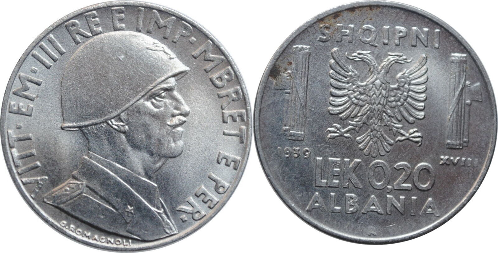 0.20 lek 1939 Albania 1939, UNC, Italian occupation (1939 - 1943) unz ...