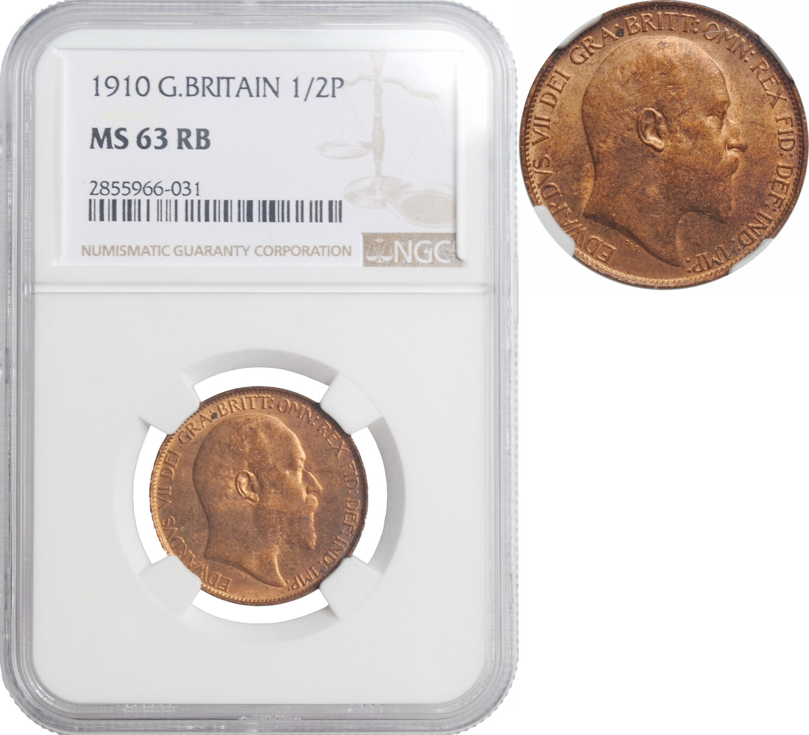 1/2 penny 1910 Great Britain 1910, NGC MS63 RB, King Edward VII (1902 ...